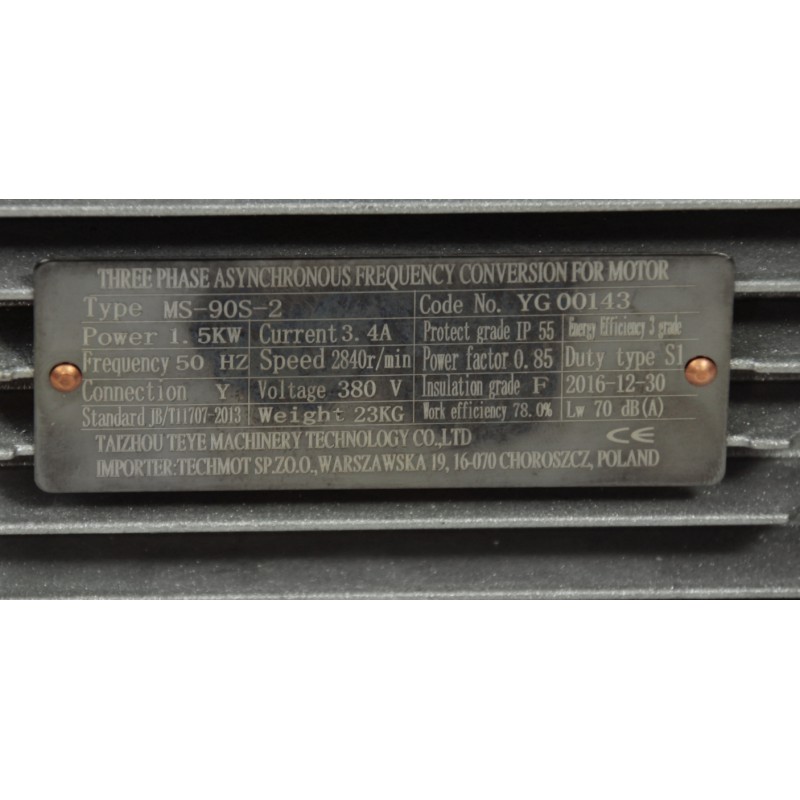 SILNIK ELEKTRYCZNY 1,5KW 2840 OBR/MIN 24MM 3FAZOWY TRÓJFAZOWY